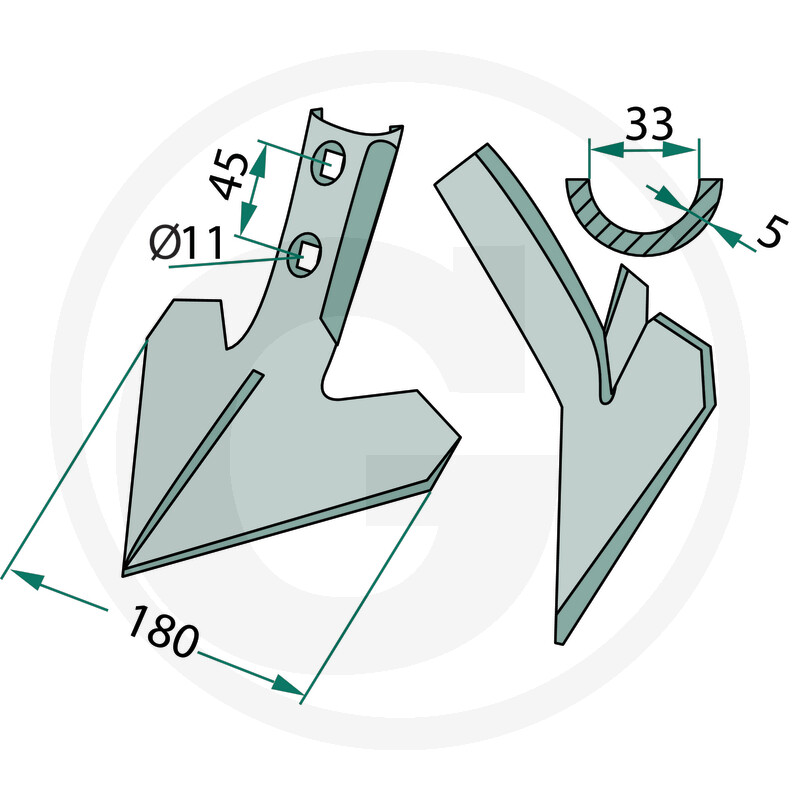 Zoskājas tipa lemesis 180 x 5mm, Kultivatora dilstošie elementi ...